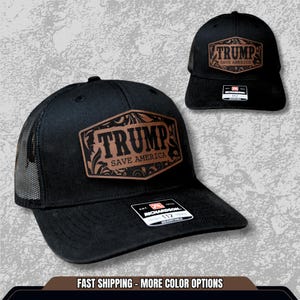 Trump Save America Hat Tooled Leather Trump Hat Retro Trucker Hat ...