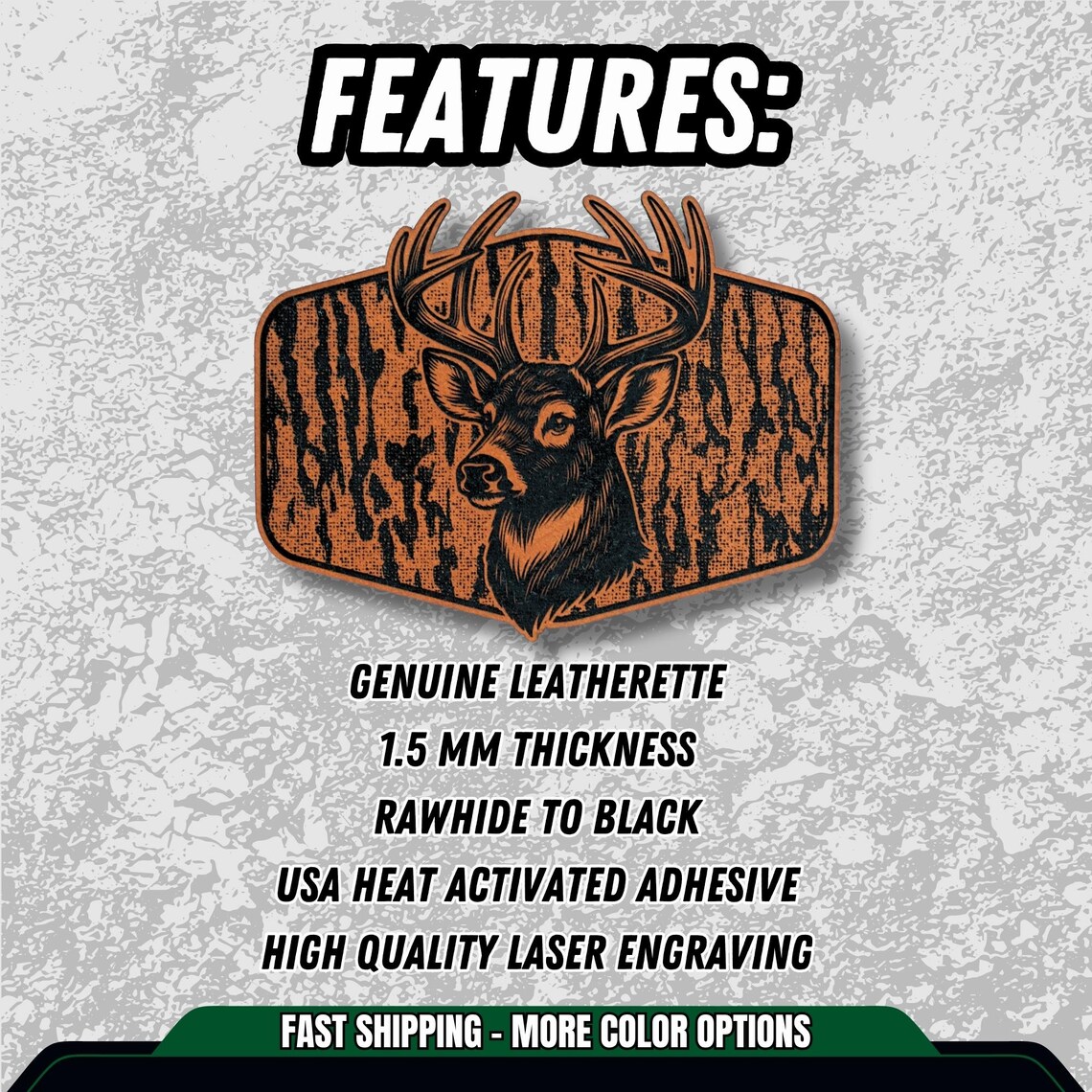 White Tail Deer Head Patch | Leatherette Hat Patches | Leather Patch ...