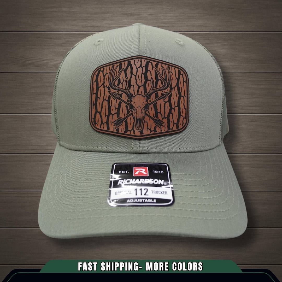 Whitetail Deer Hat | Laser Engraved Leather Patch Trucker Hat ...