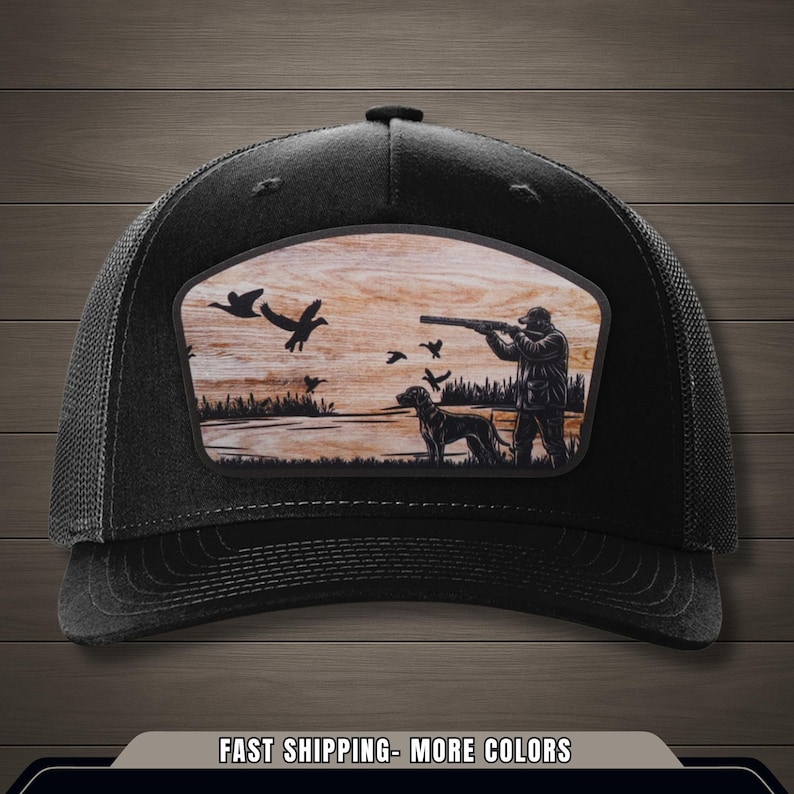 Duck Hunting Hat - Custom UV Printed Wood & Leather Patch Hat - Mallard ...