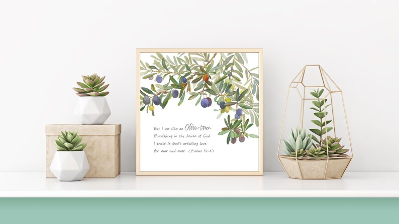 Olive tree printable Bible verse Psalm 52:8 watercolor | Etsy