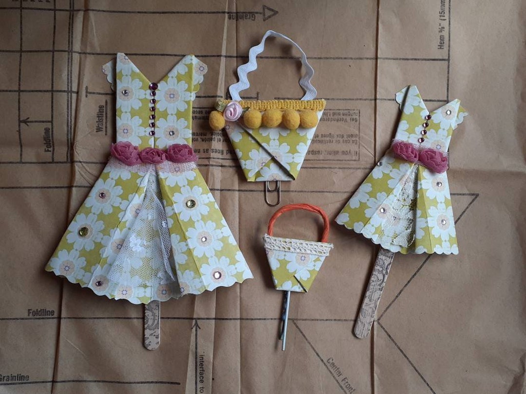 Paper Dress & Purse Clips for Junk Journals Pretty Pink and Green Paper ...