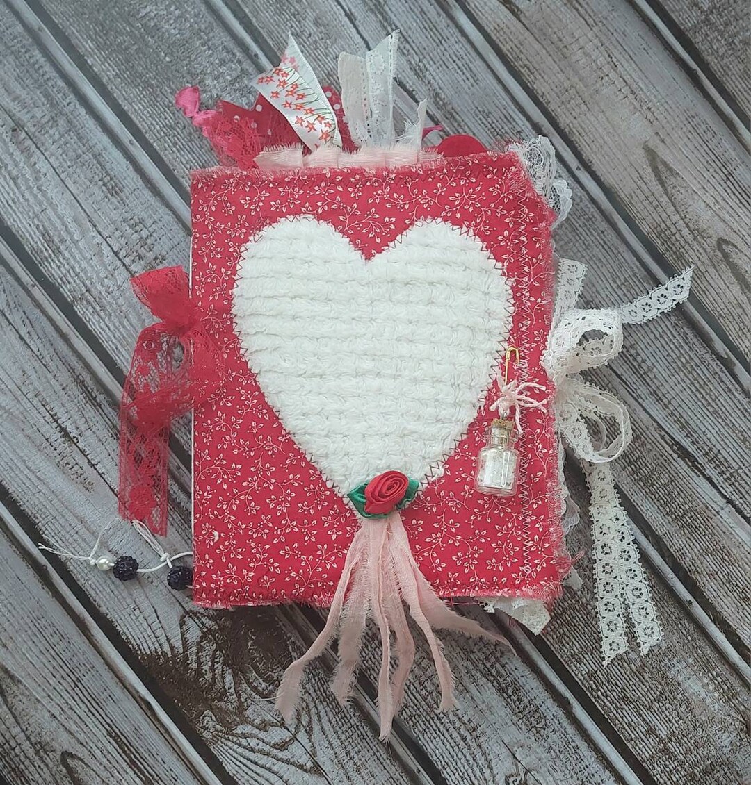 Vintage Puffy Chenille Heart Love Inspired Journal Fabric Cover Journal ...