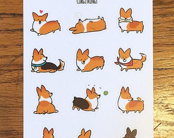 MIXED CORGIS Corgi Things Sticker Sheet Mini Vinyl | Etsy