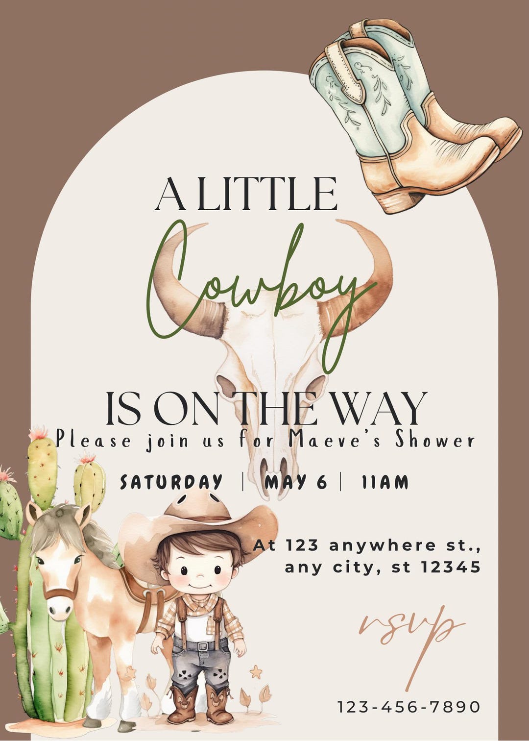Cowboy Baby Shower Invitation, Digital Download, Personalized - Etsy