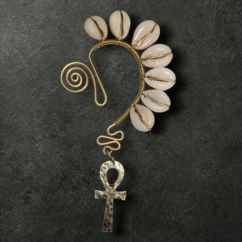 Cowrie Shell Left Ear Cuff With Ankh Charm – African-inspired No ...
