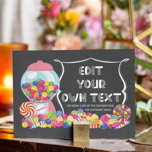 Editable Candy Bar Sign - Gumball Candy Bar Birthday Party - Pink ...