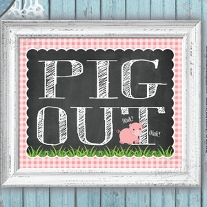 Pig Out Sign - Farm Animals Theme Birthday Party Signs - Pink Gingham ...