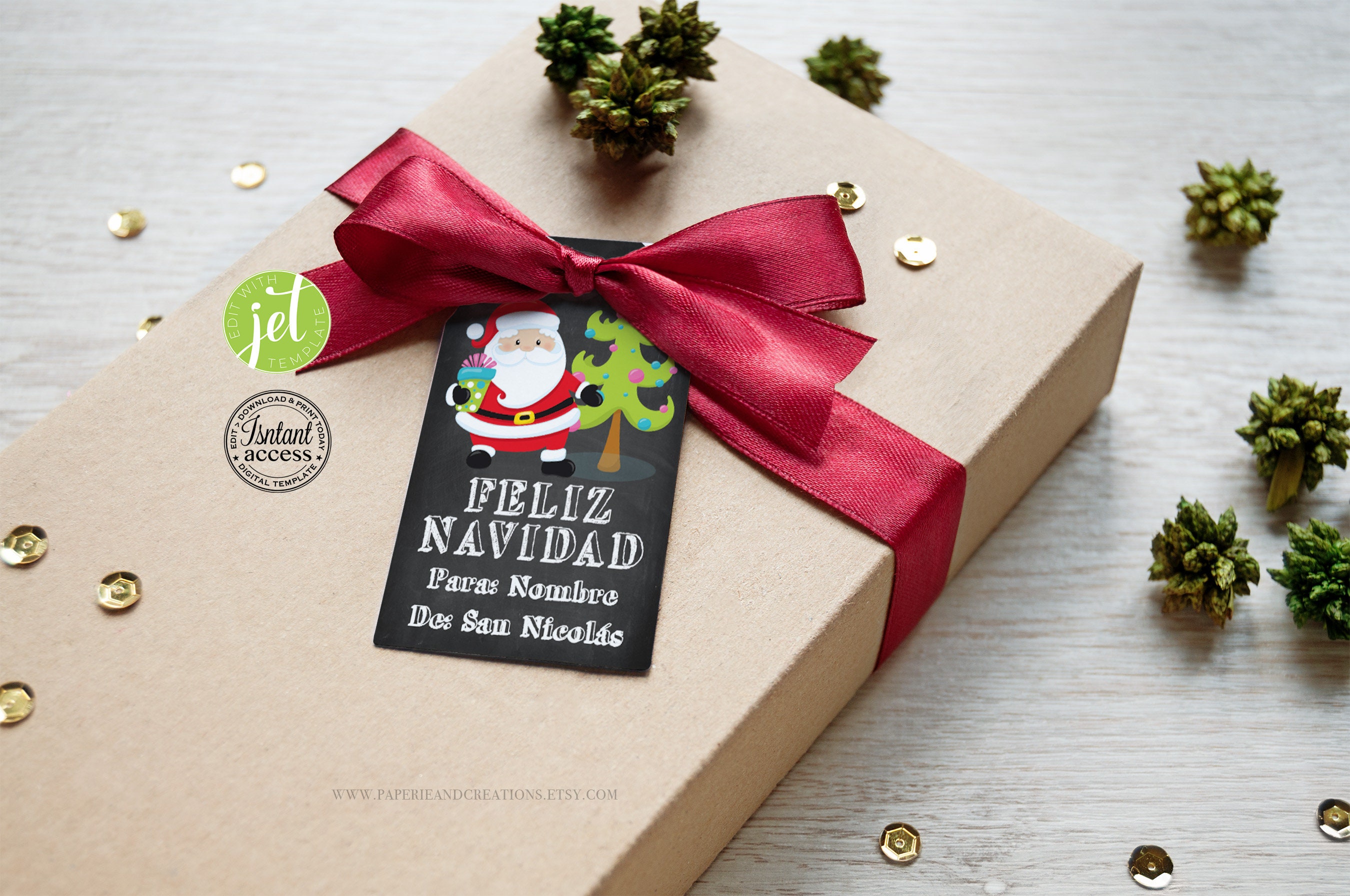 Feliz Navidad Gift Tag Personalized, Spanish Christmas Tags, Santa ...