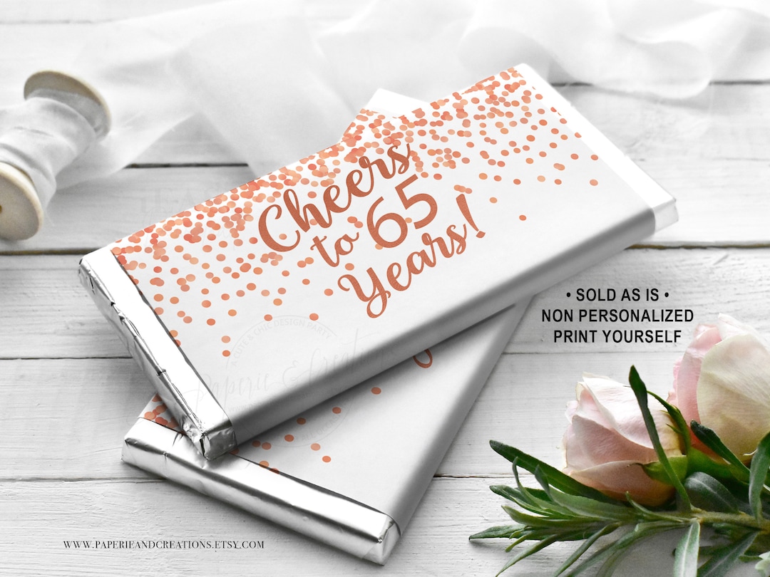 65th Birthday Candy Bar Wrapper: Rose Gold Confetti (instant Download ...
