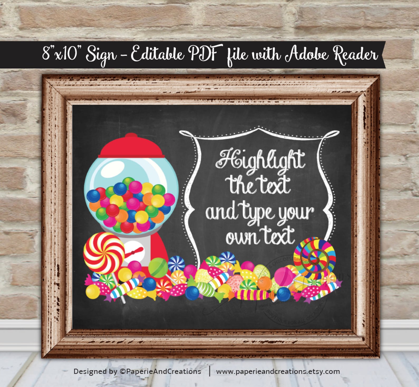 Candy Bar Sign Gumball Candy Bar Birthday Party Gumball | Etsy