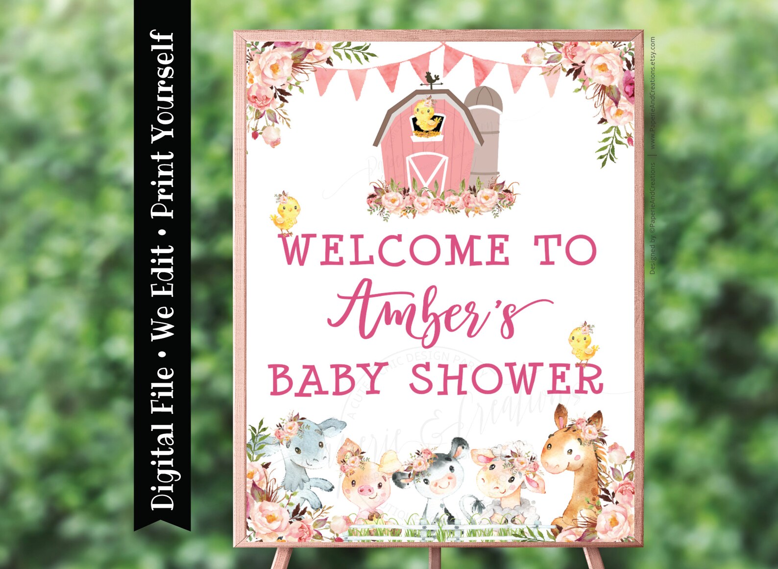 Pink Barn Baby Shower Welcome Sign Farm Animal for Baby Girl - Etsy