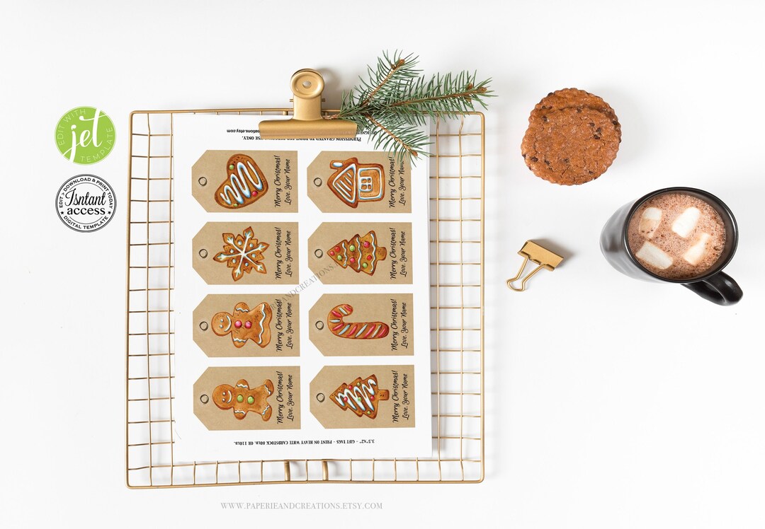 Editable Gingerbread Cookies Christmas Tags, Christmas Cookie Set of 8 ...