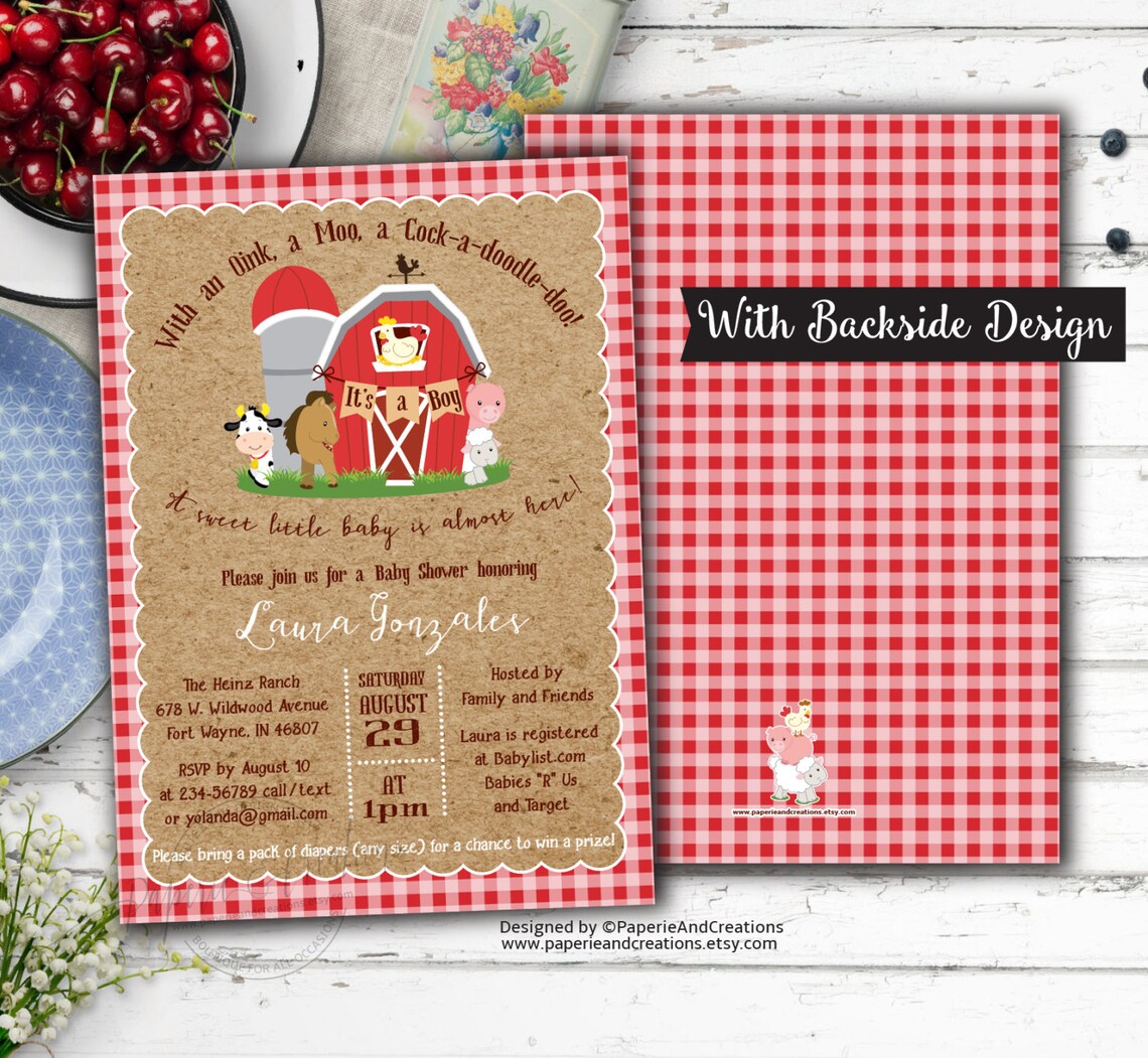 Barnyard Baby Shower Invitation Farm Animals Baby Shower - Etsy