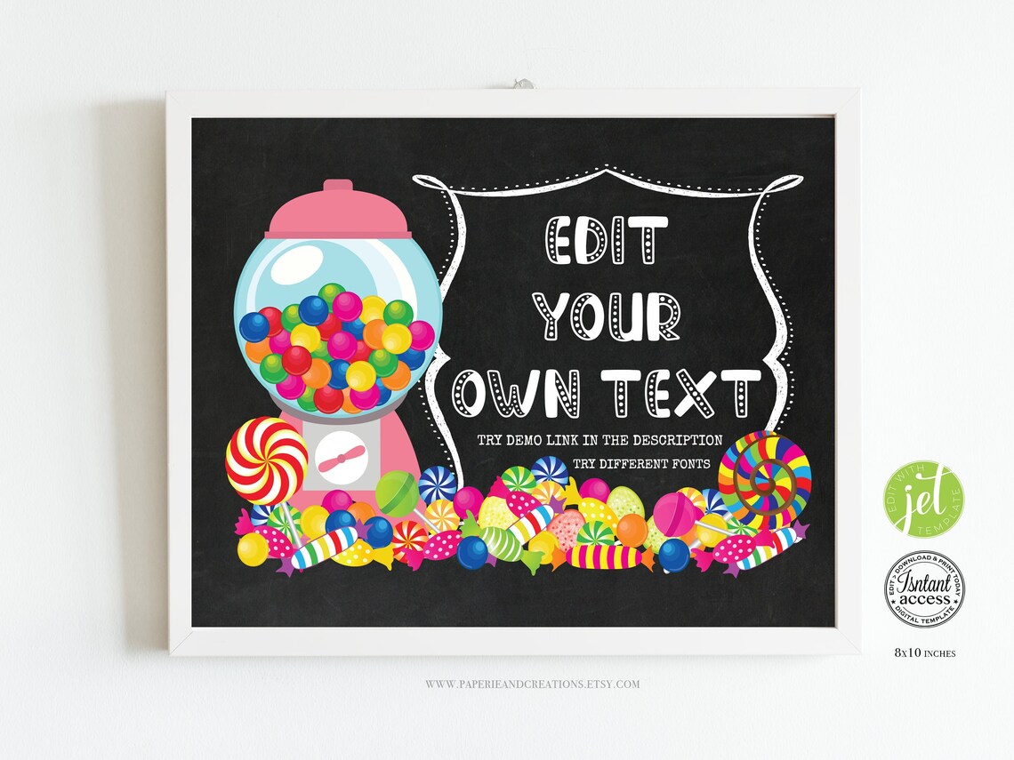 Editable Candy Bar Sign Gumball Candy Bar Birthday Party - Etsy