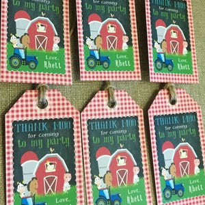 Farm Animals Birthday Party Favors Red Gingham Tags Barnyard Labels ...
