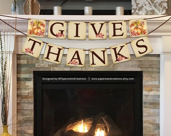 Thanksgiving PRINTABLE Banner Give Thanks Banner (Instant Download) - Etsy