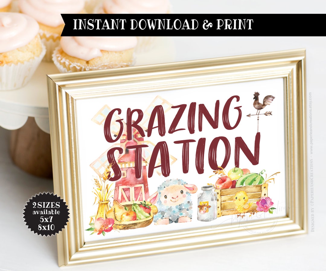 Farm Animals Food and Drink Party Sign, Grazing Station, Farm Birthday ...