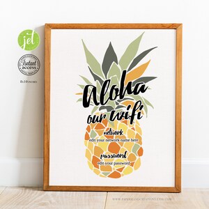 Pineapple Aloha WIFI Password Sign: Editable Hawaiian Decor (digital ...