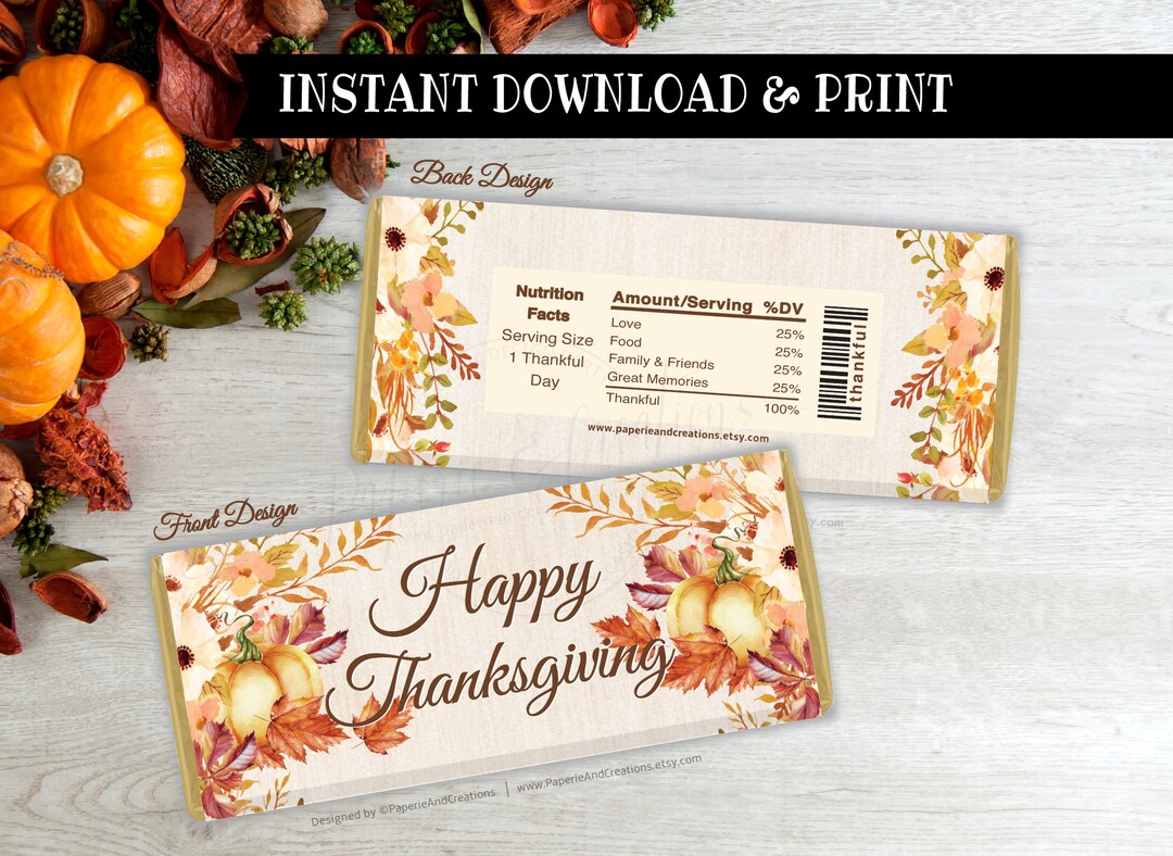 Thanksgiving Candy Wrappers, Fall Chocolate Candy Favor Wrappers ...