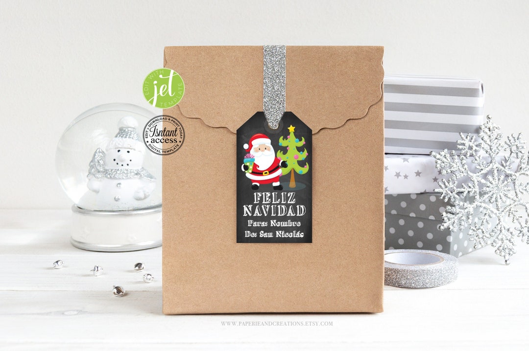 Feliz Navidad Gift Tag Personalized, Spanish Christmas Tags, Santa ...