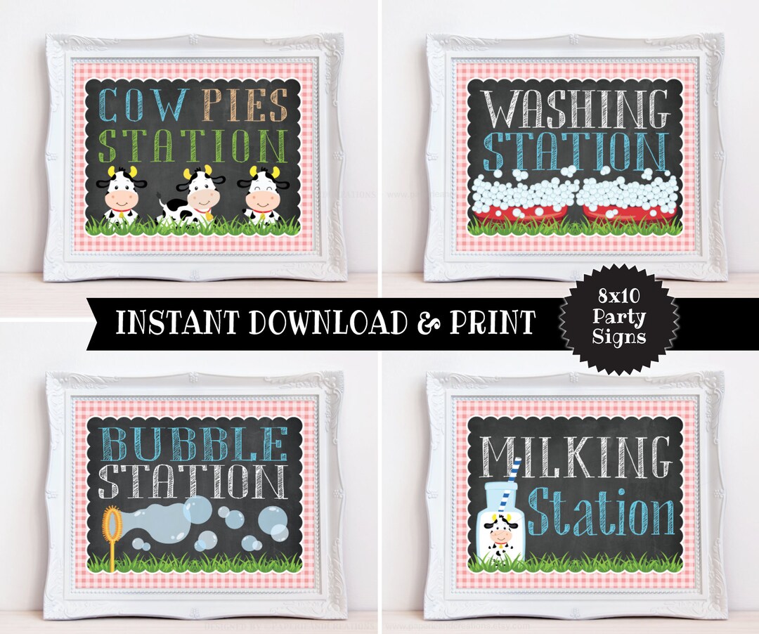 Bundle Farm Signs of 4, Milking Station, Cow Pies, Bubble Station Sign ...