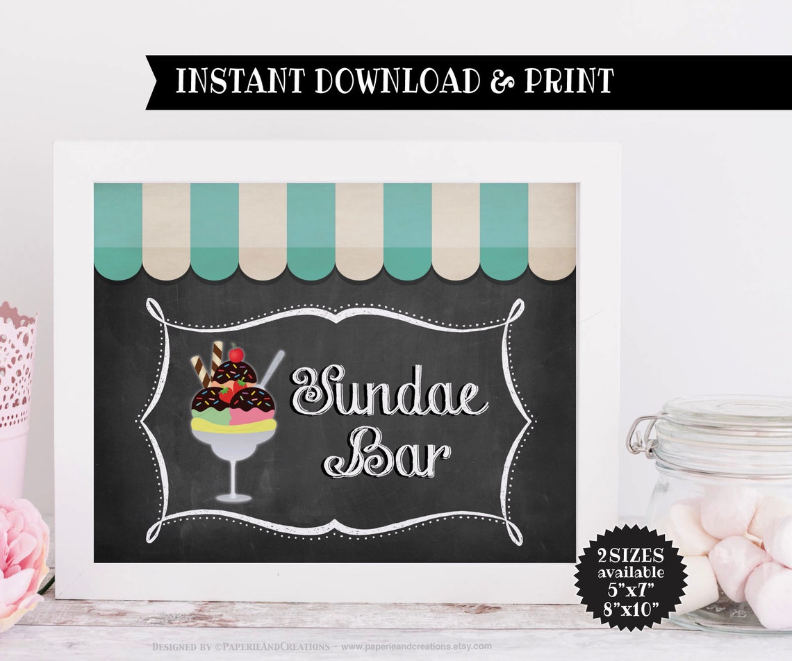 Sundae Bar Sign Ice Cream Party Decorations Party Signs - Etsy