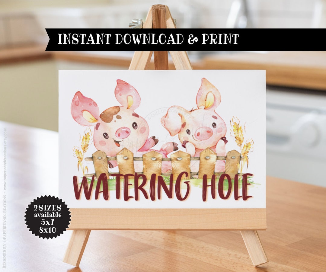Watering Hole Sign, Farm Birthday Sign, Farm Animal Party Signs, Pig ...