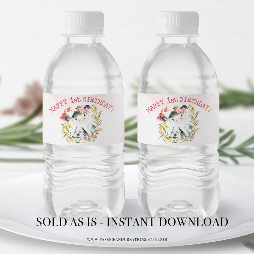 Cow Girl 1st Birthday Water Bottle Label: Pink Floral (printable) - Etsy