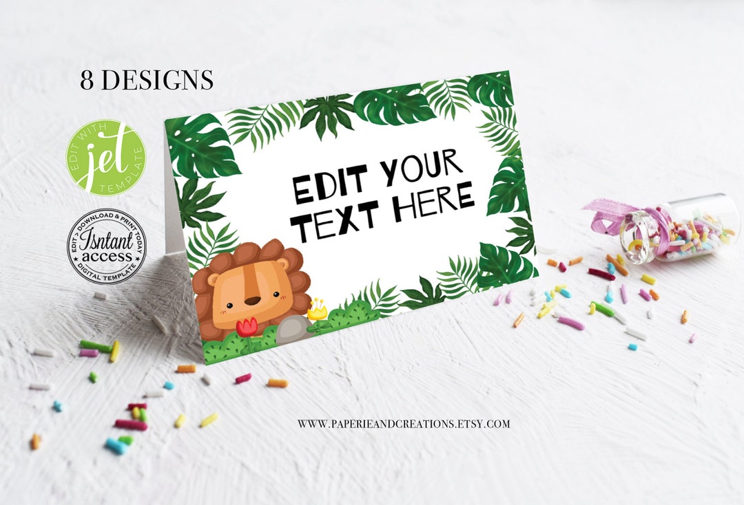 Editable Safari Food Labels, Tropical Leaves Place Cards, Safari Jungle ...