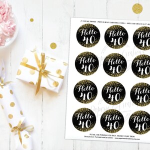 Cupcake Toppers 40th Birthday - Hello Forty - Gold and Black Milestone ...