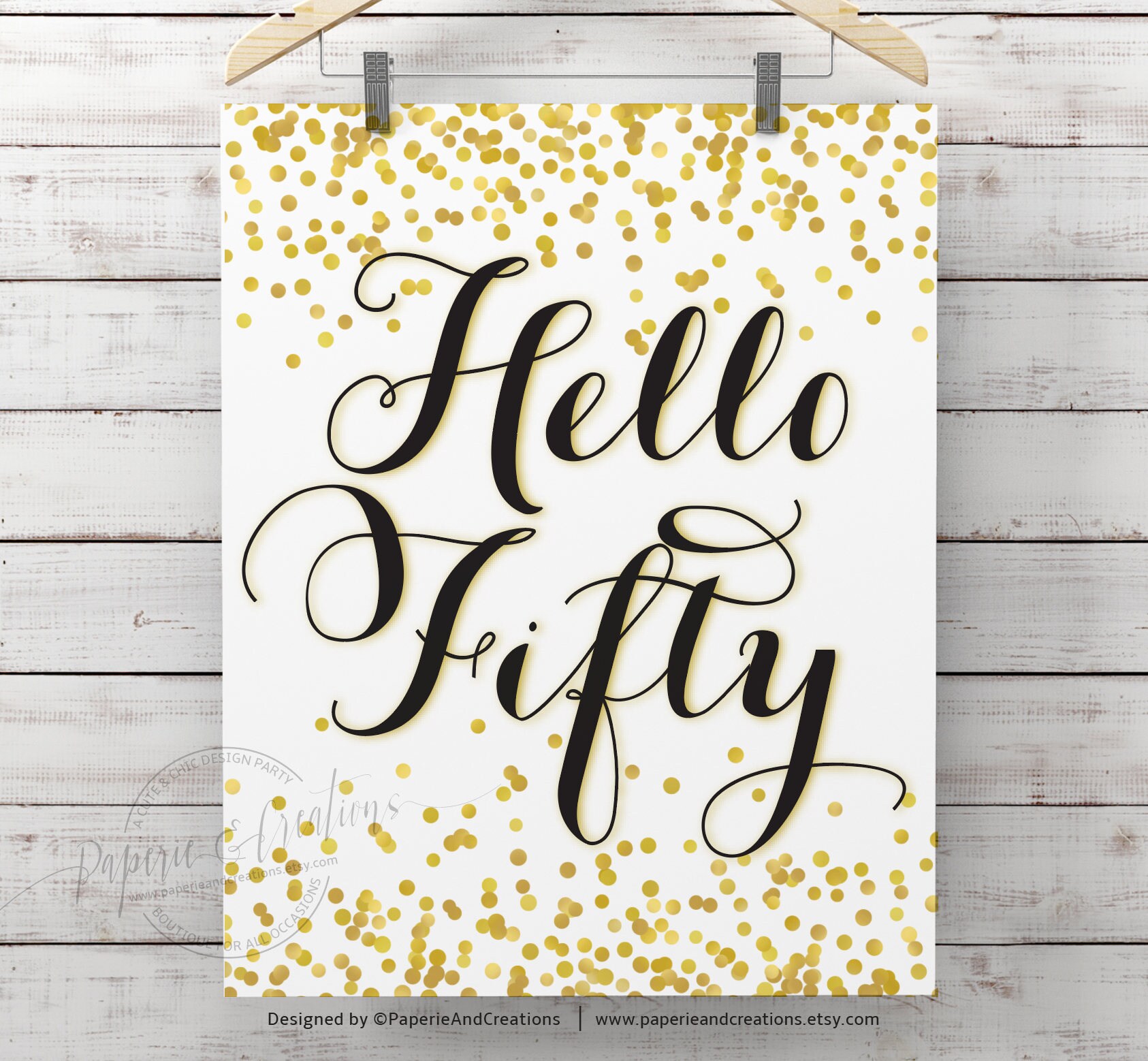 Fifty Sign 50th Birthday Poster Hello Fifty Wall Art Print Milestone ...