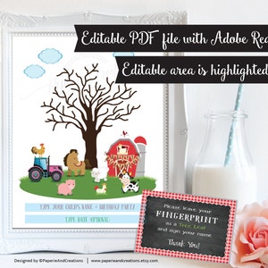 Farm Animals Birthday Guest Sign Tree: Pink Tractor Girl (editable PDF ...