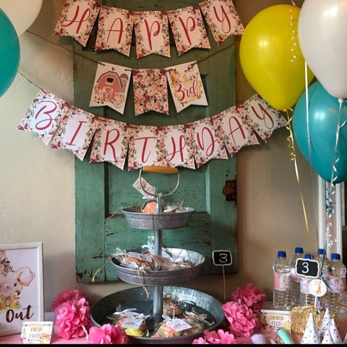 Pink Barn Farm Animal Birthday Party Pink Farm Happy Birthday - Etsy
