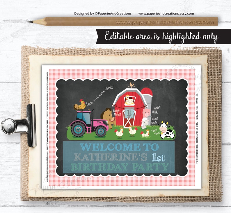Farm Animals Birthday Party Signs Welcome Sign Pink | Etsy