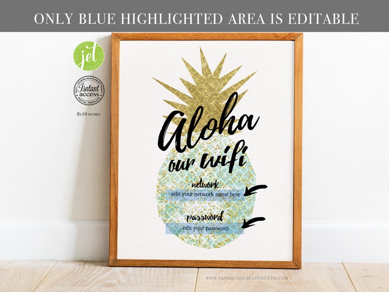 WIFI Password Sign Aloha Pineapple Hawaiian Sign Home - Etsy