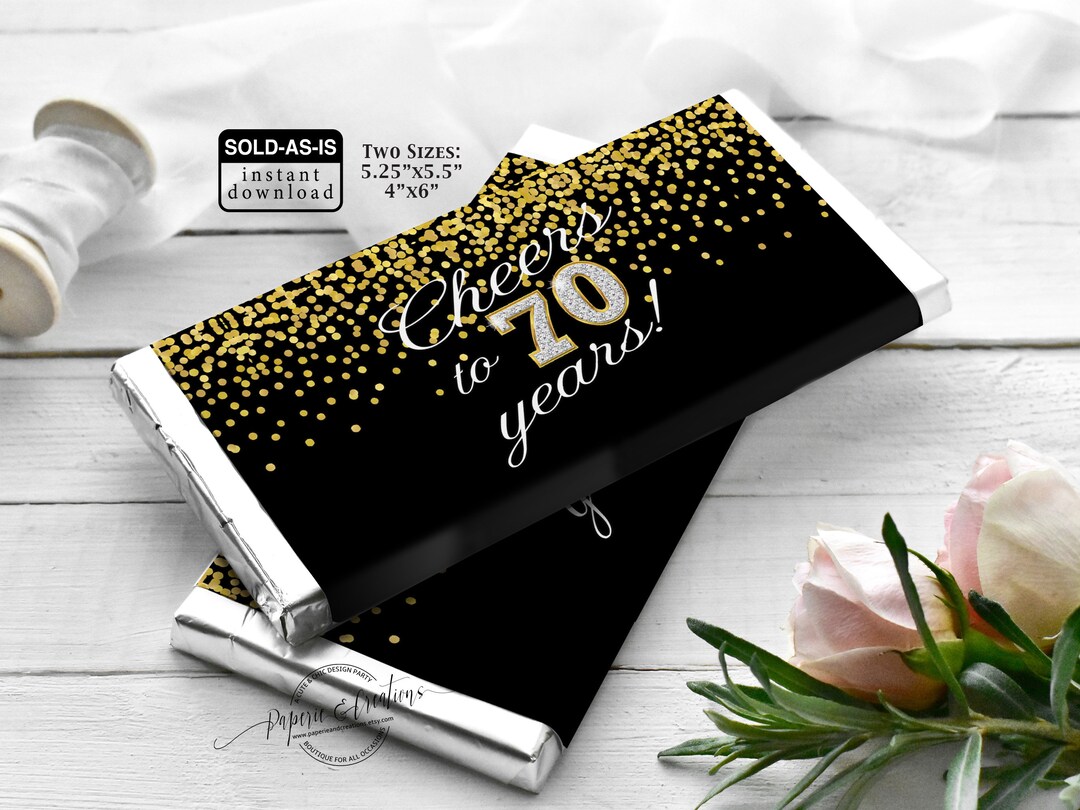 Instant Download Candy Bar Wrapper - 70th Birthday Party - Cheers to 70 ...