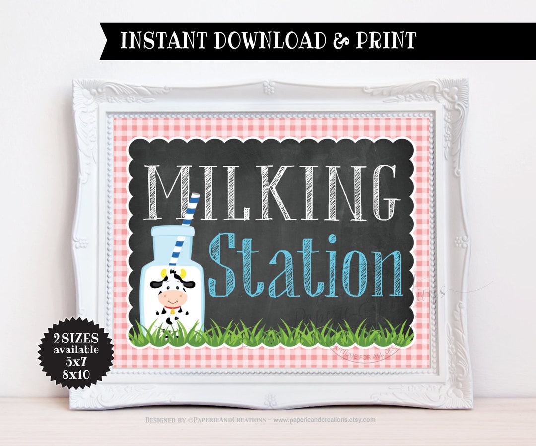 Milking Station Sign, Cow Birthday, Milk Sign, Party Signs, Farm Animal ...