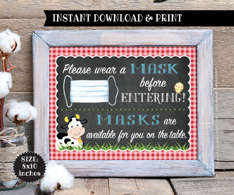 Wear Mask Sign Farm Birthday Party Sign Please Wear a Mask - Etsy