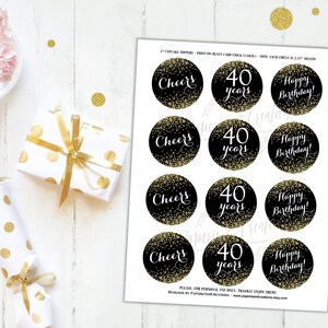 Cupcake Toppers 40th Birthday - Cheers to 40 Years - Gold and Black ...