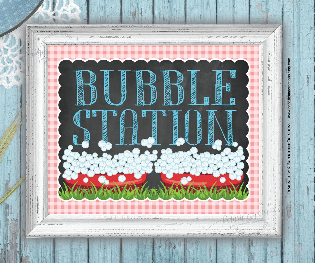 Bubble Station Sign - Farm Animals Birthday Sign - Pink Gingham - Baby ...
