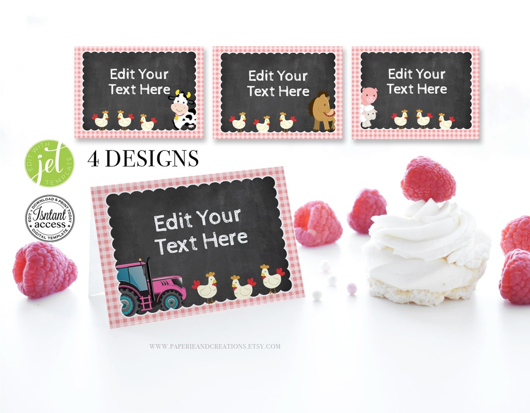 Editable Pink Gingham Farm Food Tent Cards, Farm Food Signs, Pink ...