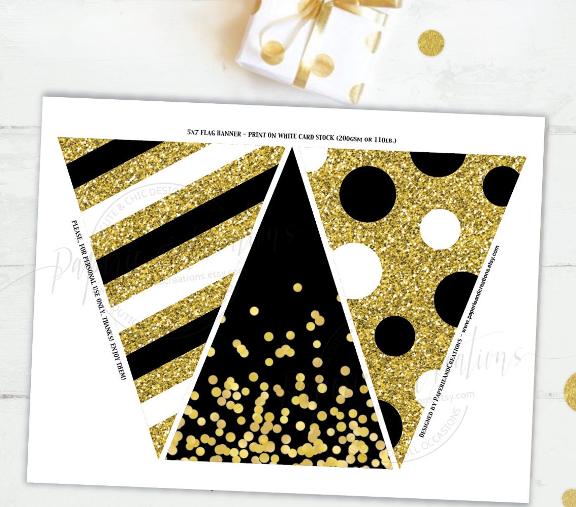 Graduation Banner Gold Black and White Bunting Milestone - Etsy