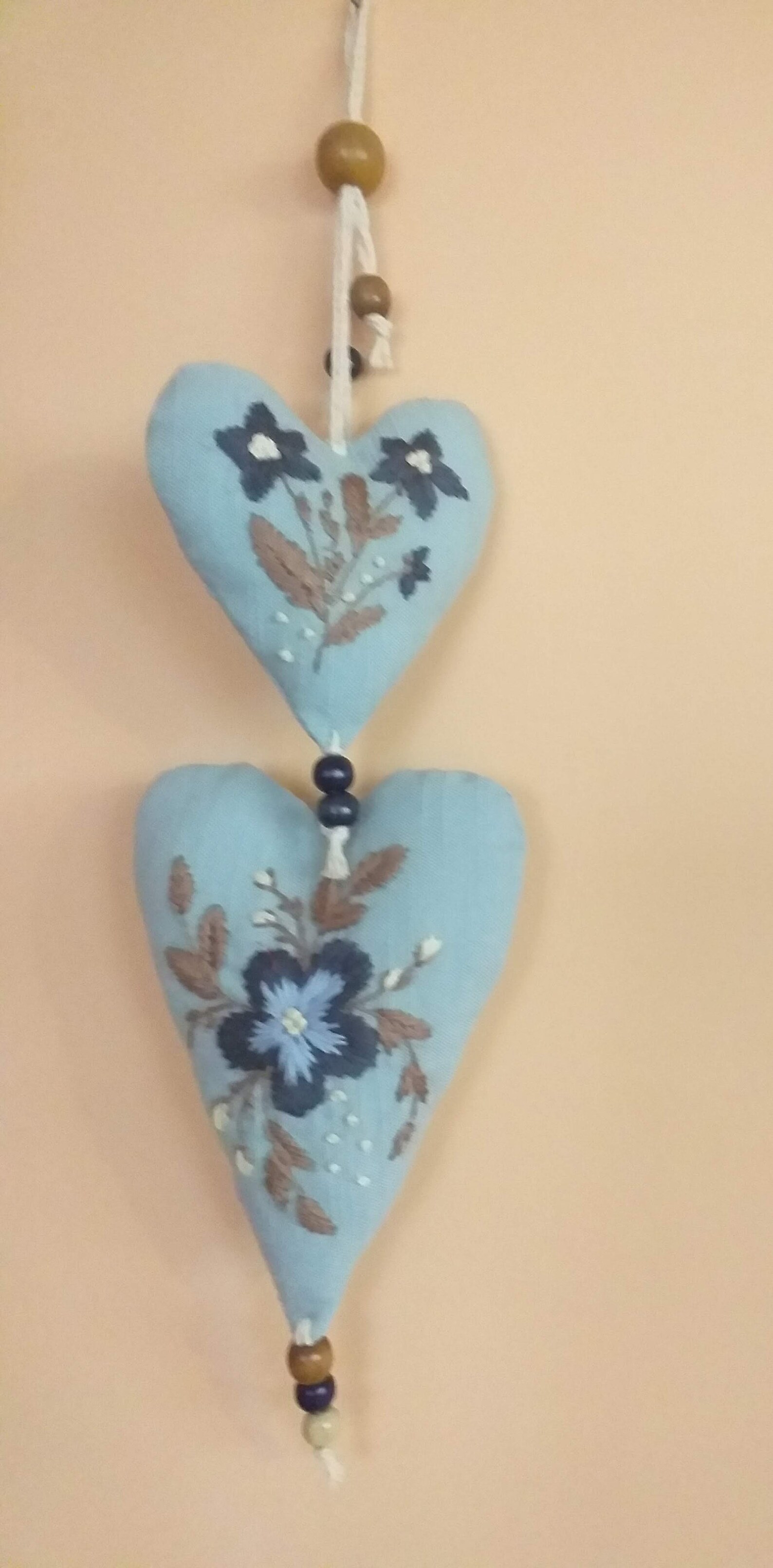 Two Blue Hearts With Embroidery for Hanging /wall Decoration /home ...