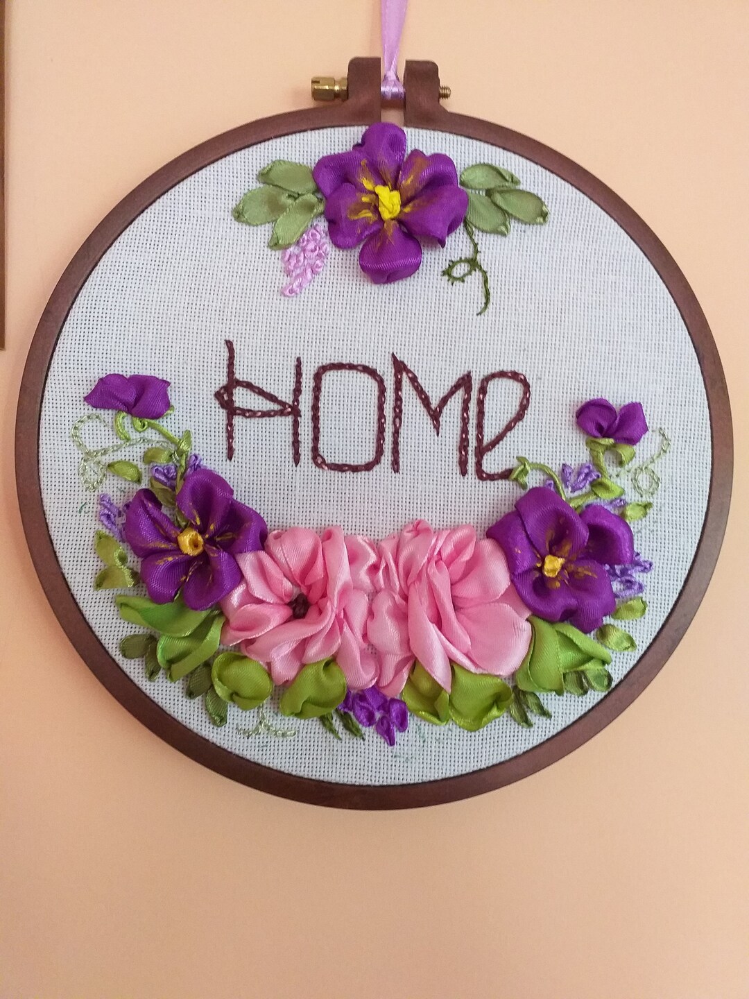 Hoop Ribbon Embroidery /embroidered Flowers /roses /home /ribbon Art ...