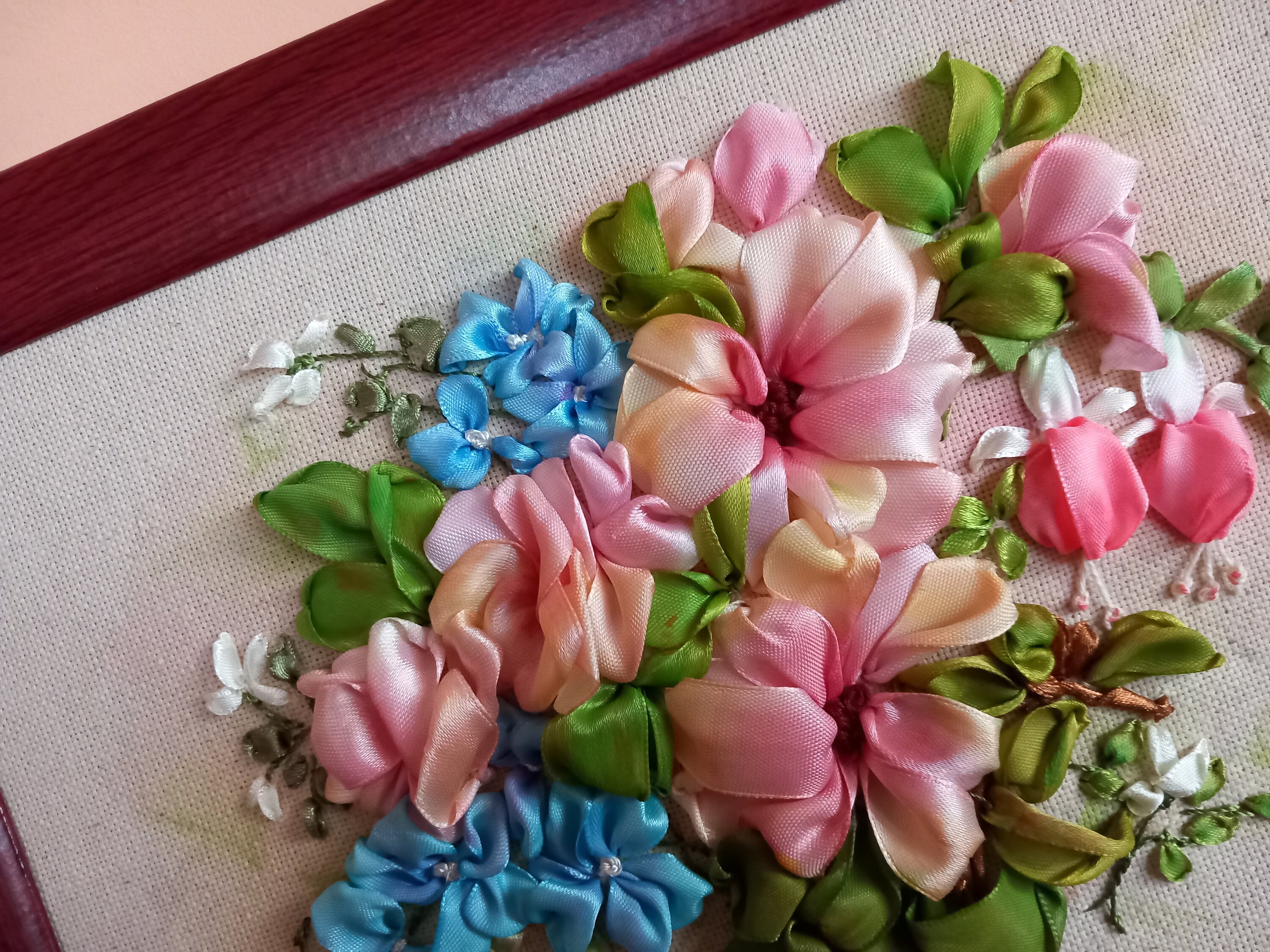 Ribbon Embroidery /bouquet of Roses /ribbon Art /wall Decor /home Decor ...