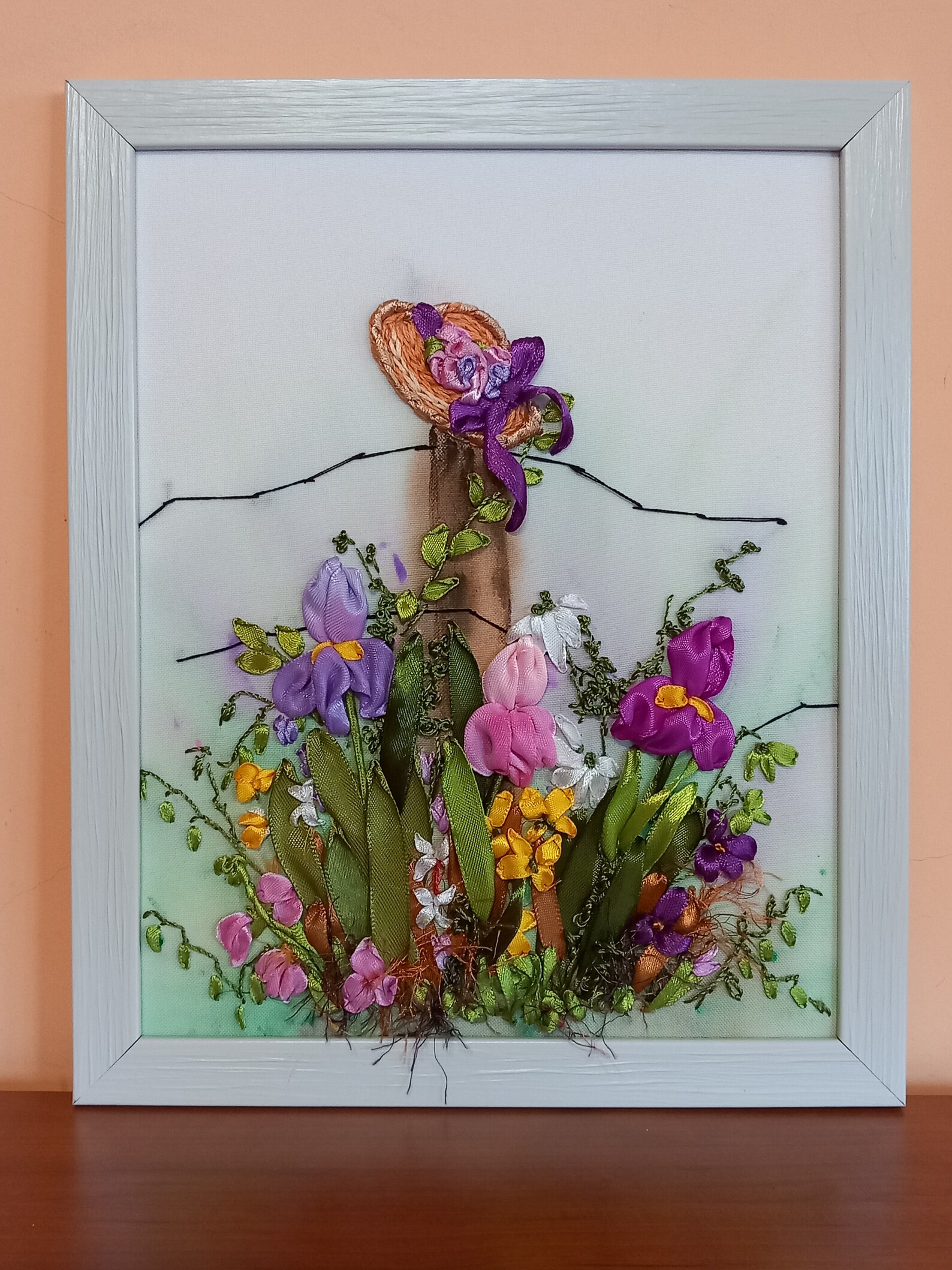 Ribbon Embroidered Irises, Field Flowers, Wall Decor, Home Decor ...