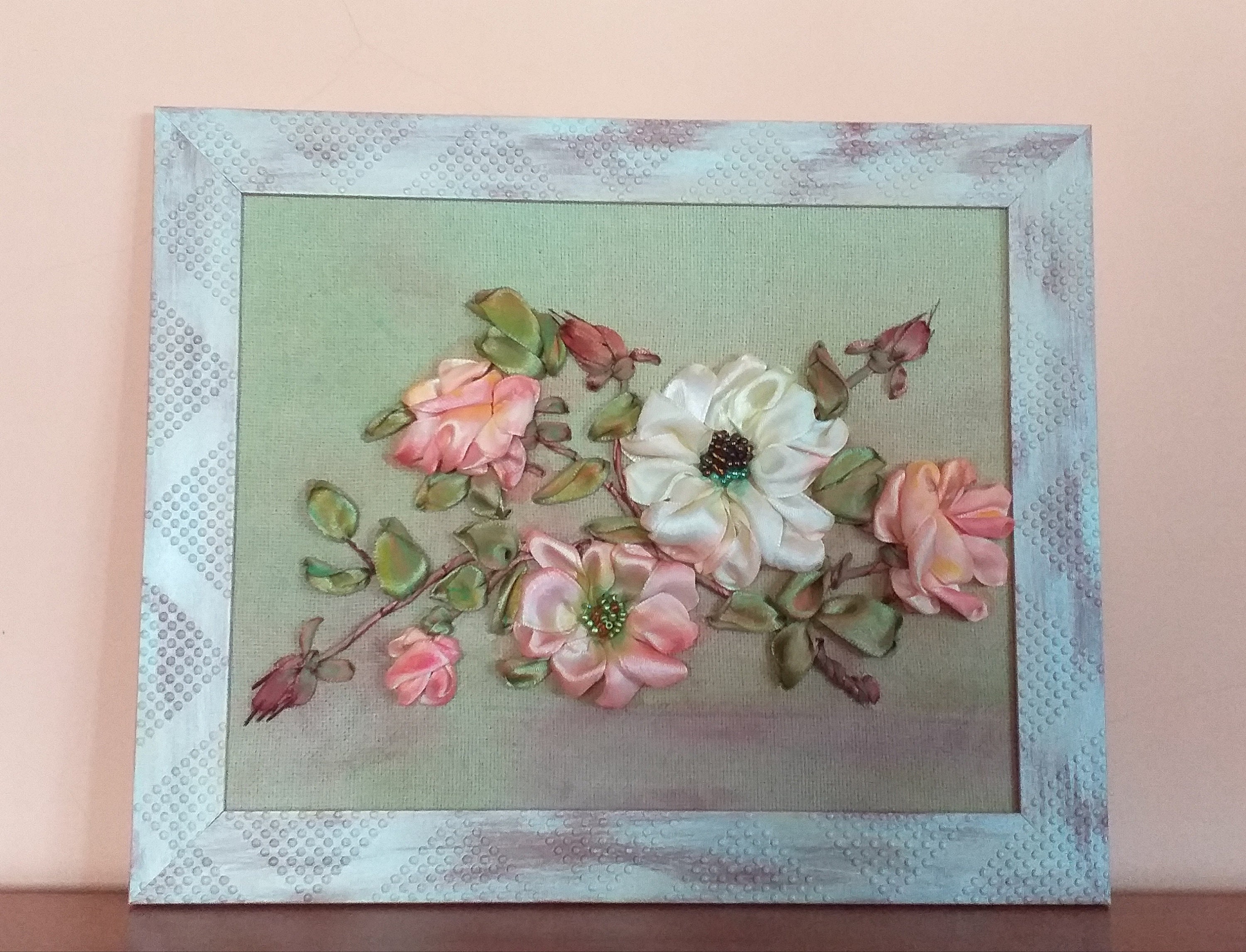 Embroidered Picture/victorian Roses/branch of - Etsy