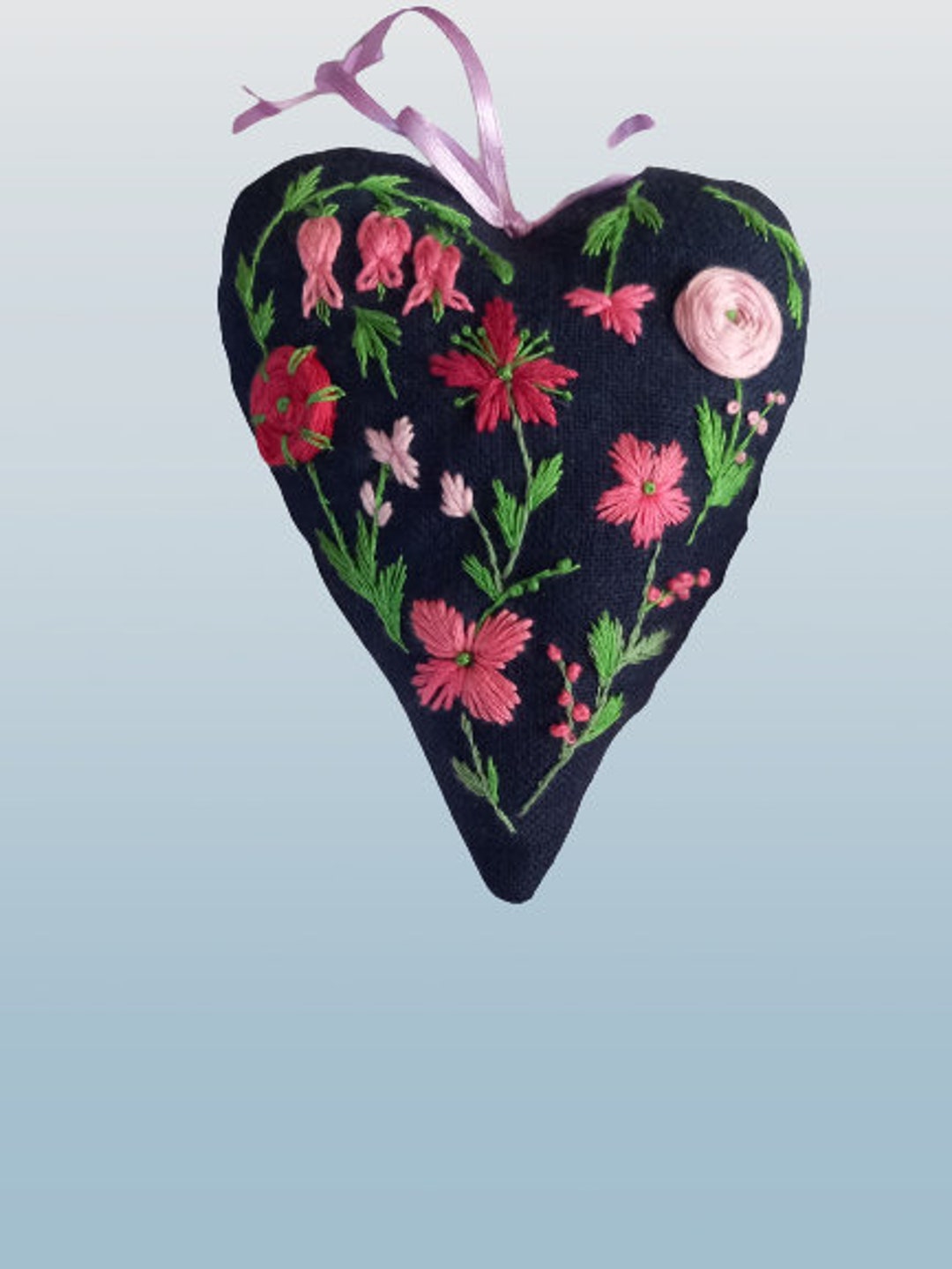 Blue Embroidered Heart Flower Heart Heart for Home Decor Heart Gift - Etsy