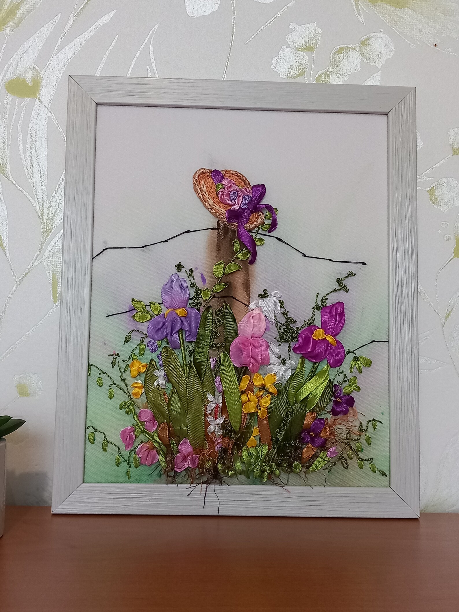 Ribbon Embroidered Irises, Field Flowers, Wall Decor, Home Decor ...